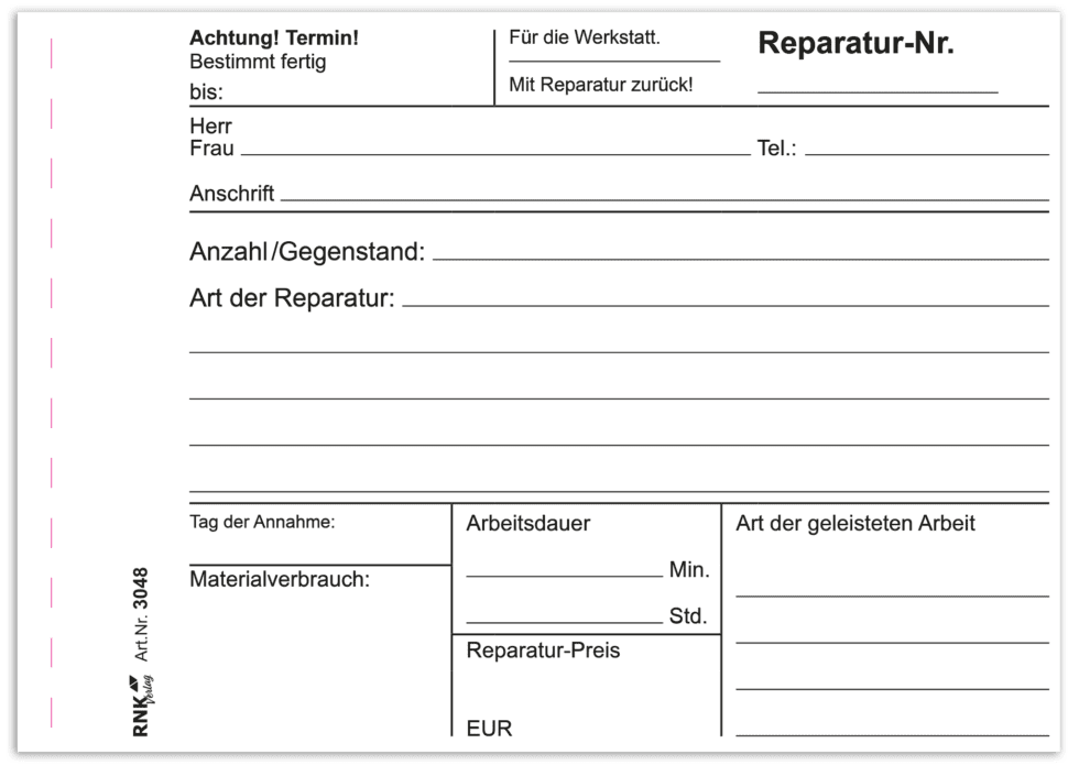 Reparaturschein DIN A6 – selbstdurchschreibend, Block, 3 x 40 Blatt ...